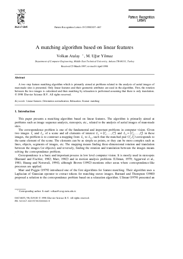 (PDF) A matching algorithm based on linear features