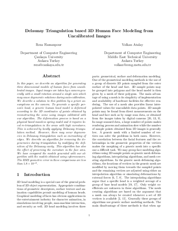 (PDF) Delaunay Triangulation based 3D Human Face Modeling from Uncalibrated Images | M. Volkan ...