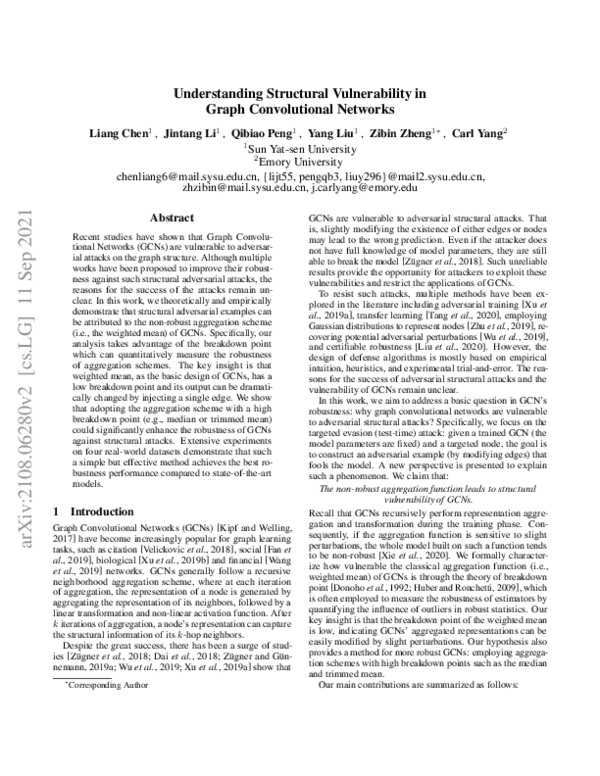 Pdf Understanding Structural Vulnerability In Graph Convolutional Networks Carl Yang