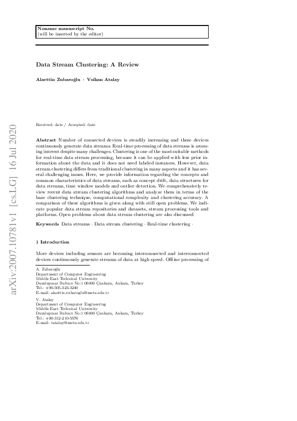 (PDF) Data stream clustering: a review (PDF) Data stream clustering: a review