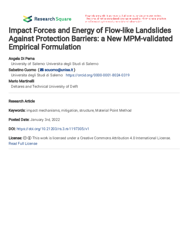 (PDF) Impact Forces and Energy of Flow-like Landslides Against ...