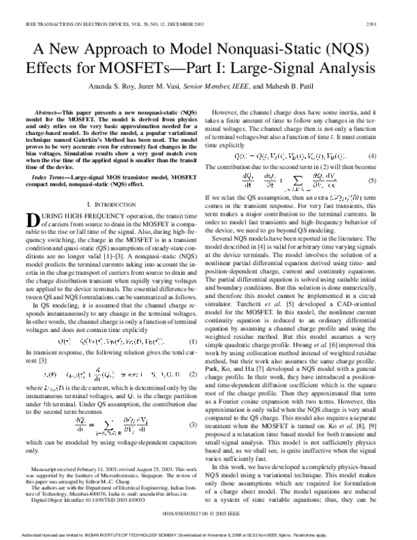 (PDF) A new approach to model nonquasi-static (NQS) effects for mosfets ...
