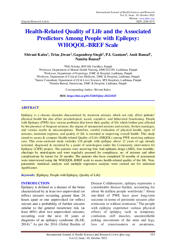 (PDF) Health-Related Quality of Life and the Associated Predictors ...
