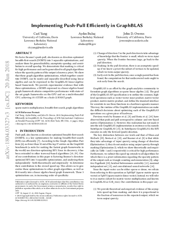 (PDF) Implementing Push-Pull Efficiently in GraphBLAS