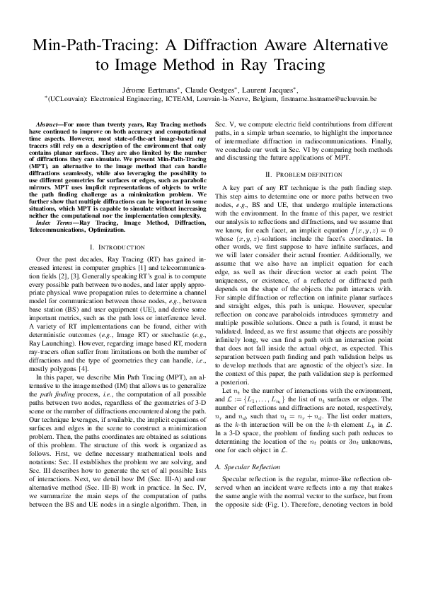 (PDF) Min-Path-Tracing: A Diffraction Aware Alternative to Image Method in Ray Tracing