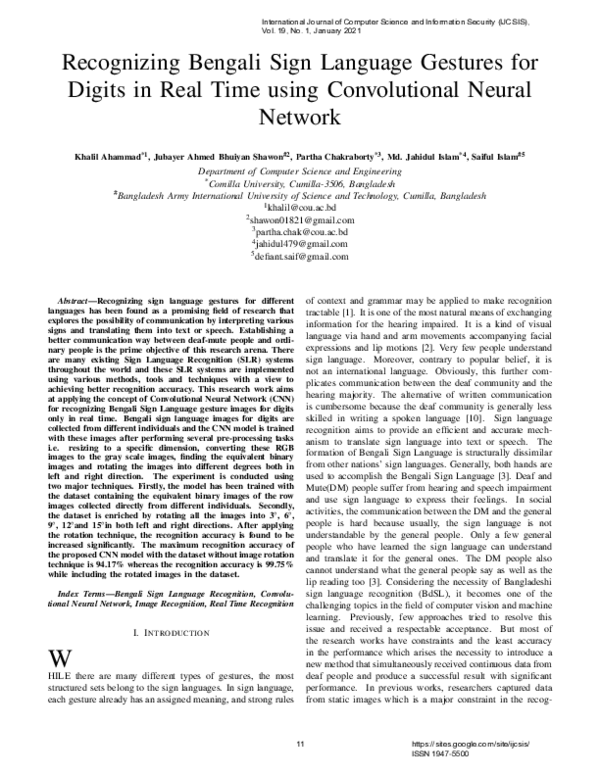 (PDF) Recognizing Bengali Sign Language Gestures for Digits in Real Time Using Convolutional ...