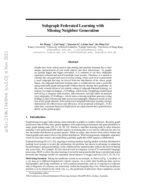 (PDF) Subgraph Federated Learning with Missing Neighbor Generation