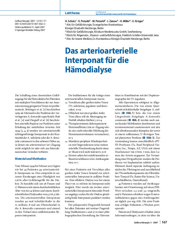 (PDF) Das arterioarterielle Interponat für die Hämodialyse | Michael ...