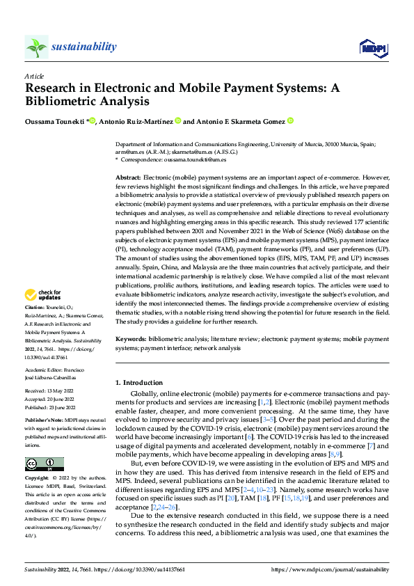 Pdf Research In Electronic And Mobile Payment Systems A Bibliometric Analysis