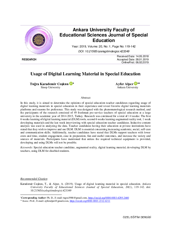 (PDF) Usage of Digital Learning Material in Special Education