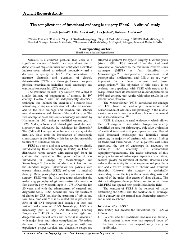 (PDF) The complications of functional endoscopic surgery (Fess) – A ...
