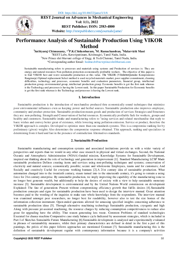 (PDF) Performance Analysis of Sustainable Production Using VIKOR Method