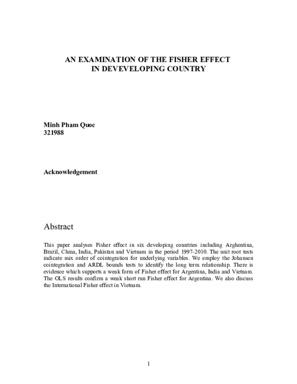 (PDF) An empirical examination of the fisher effect in Vietnam
