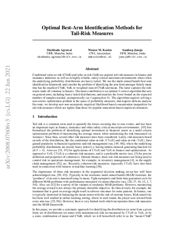 (PDF) Optimal Best-Arm Identification Methods for Tail-Risk Measures