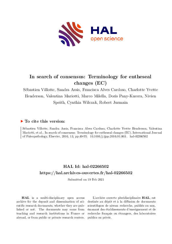 (PDF) In search of consensus: Terminology for entheseal changes (EC)