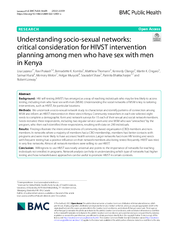 (PDF) Understanding socio-sexual networks: critical consideration for HIVST intervention ...