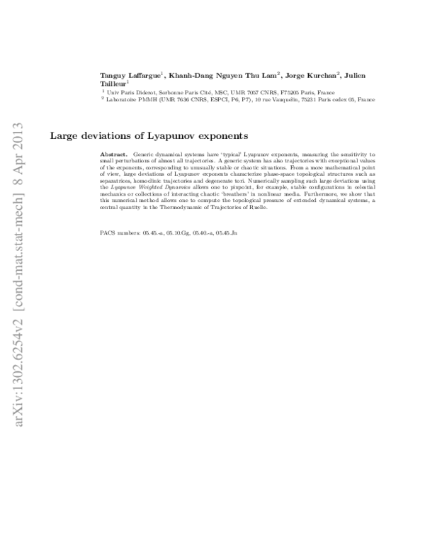 (PDF) Large deviations of Lyapunov exponents