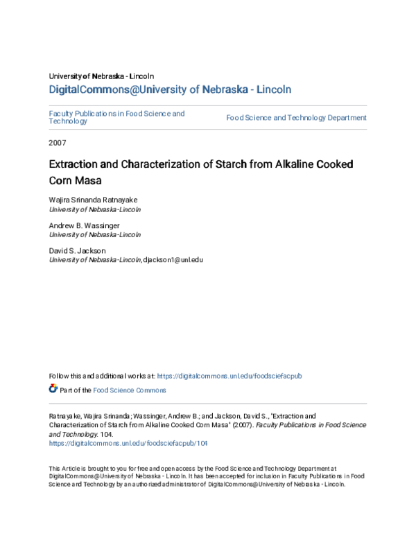 (PDF) Extraction and Characterization of Starch from Alkaline Cooked Corn Masa