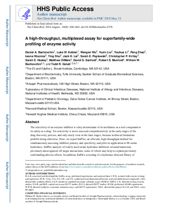 (PDF) A high-throughput, multiplexed assay for superfamily-wide ...