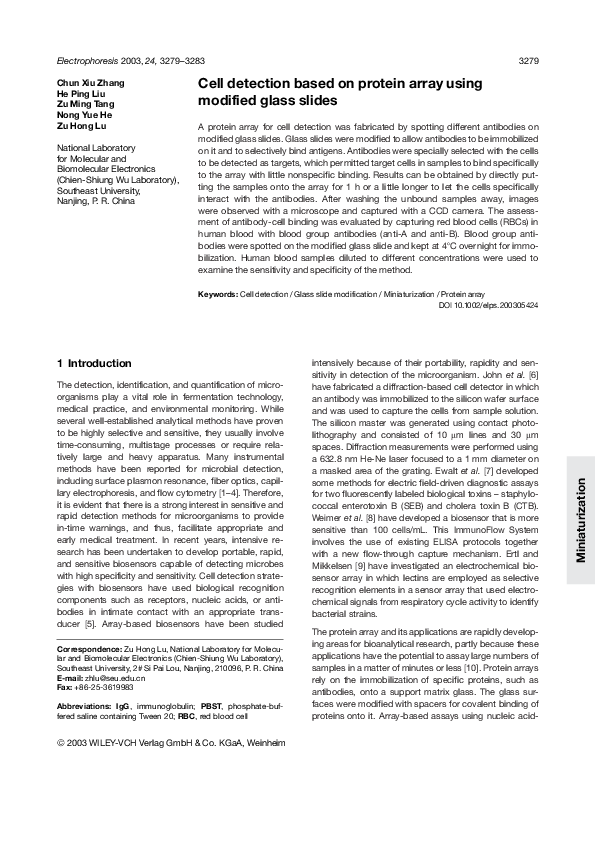 (PDF) Cell detection based on protein array using modified glass slides