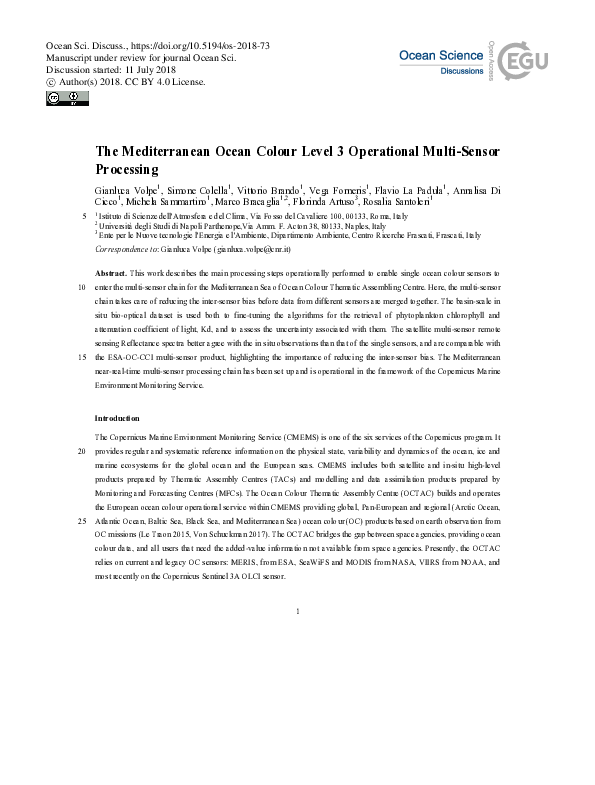 (PDF) The Mediterranean Ocean Colour Level 3 Operational Multi-Sensor ...