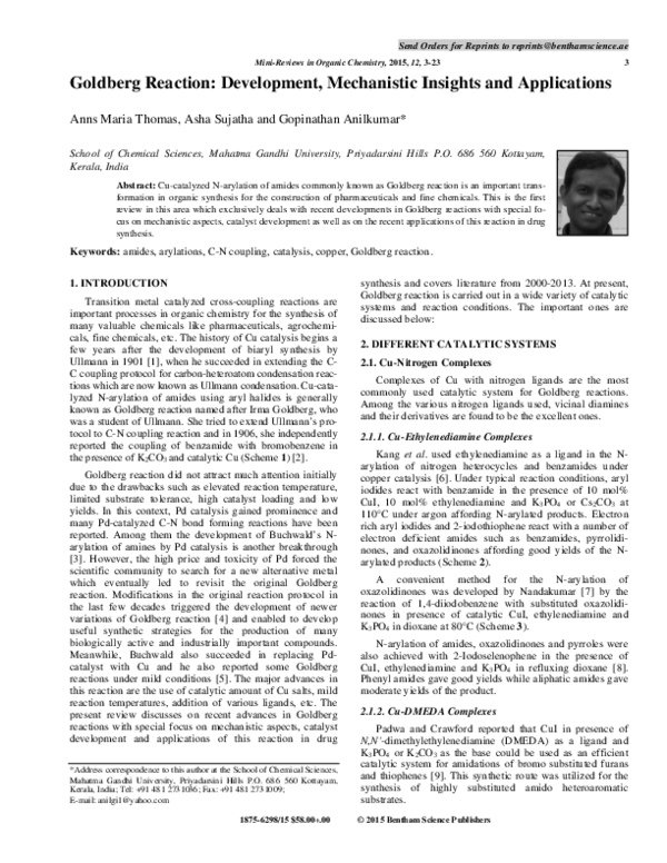 (PDF) Goldberg Reaction: Development, Mechanistic Insights and Applications