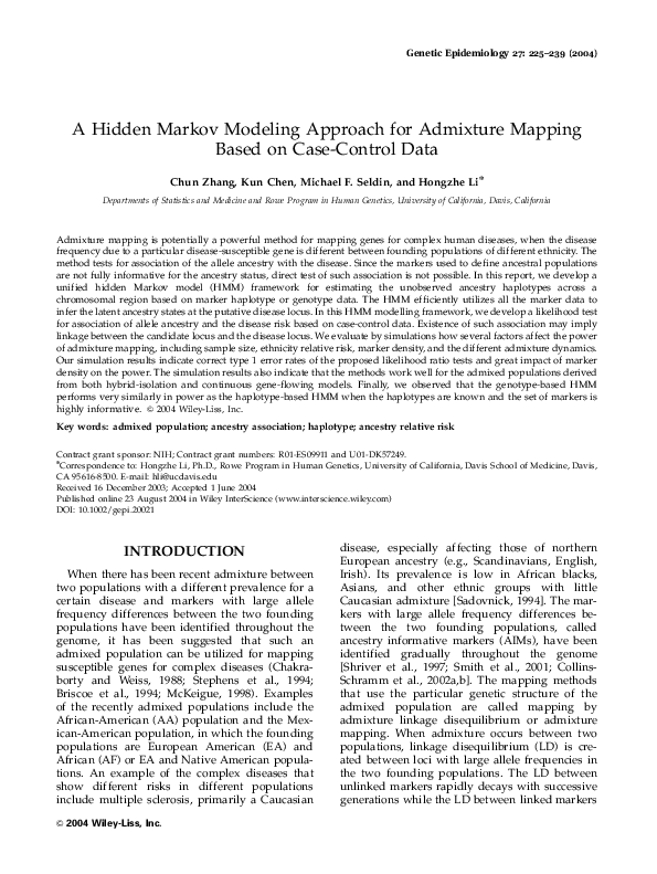 Pdf A Hidden Markov Modeling Approach For Admixture Mapping Based On Case Control Data Chun