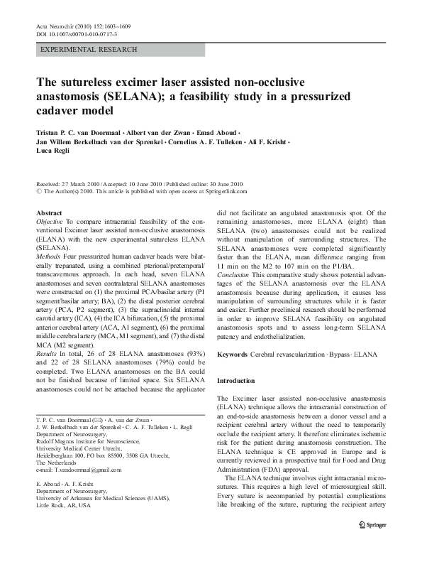 (PDF) The sutureless excimer laser assisted non-occlusive anastomosis ...