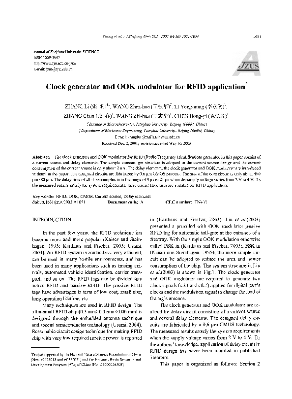 (PDF) Clock generator and OOK modulator for RFID application | CHUN ...