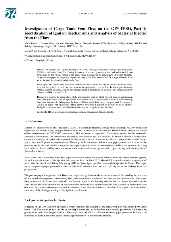 (PDF) Investigation of Cargo Tank Vent Fires on the GP3 FPSO, Part 1 ...
