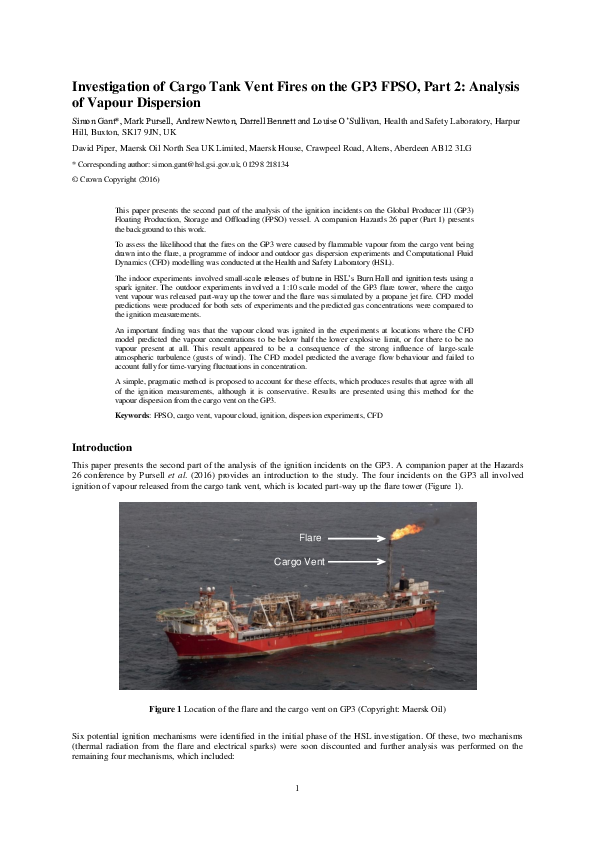 (PDF) Investigation of Cargo Tank Vent Fires on the GP3 FPSO, Part 2 ...