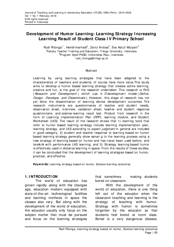 (PDF) Development of Humor Learning: Learning Strategy Increasing ...
