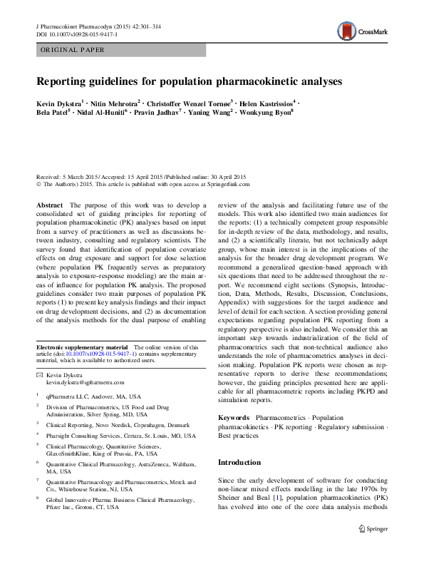 (PDF) Reporting guidelines for population pharmacokinetic analyses
