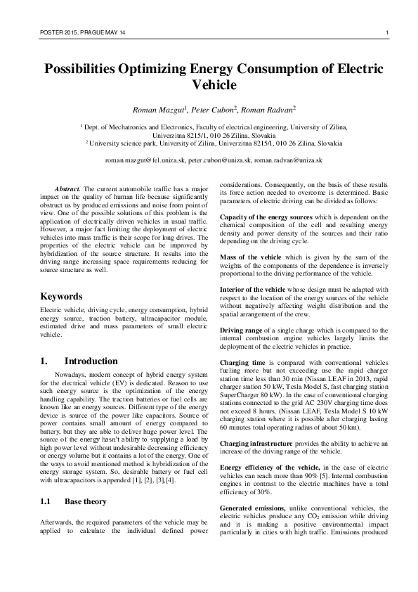 (PDF) Possibilities Optimizing Energy Consumption of Electric Vehicle