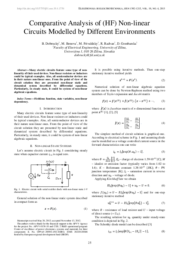 (PDF) Comparative Analysis of (HF) Non-Linear Circuits Modelled by ...