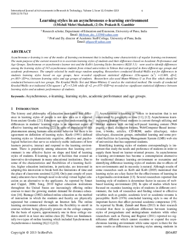 (PDF) Learning styles in an asynchronous e-learning environment