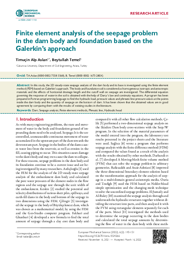 (PDF) Finite element analysis of the seepage problem in the dam body and foundation based on the ...