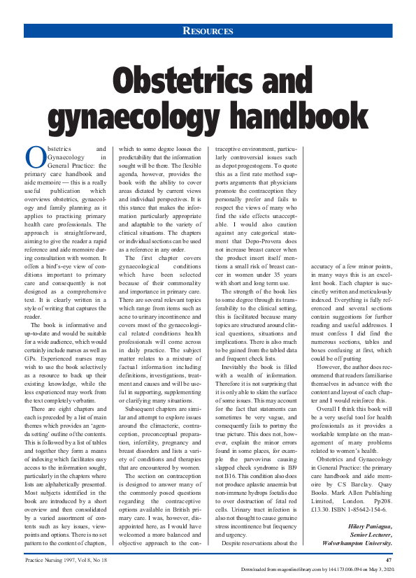 (PDF) Obstetrics and Gynaecology Handbook