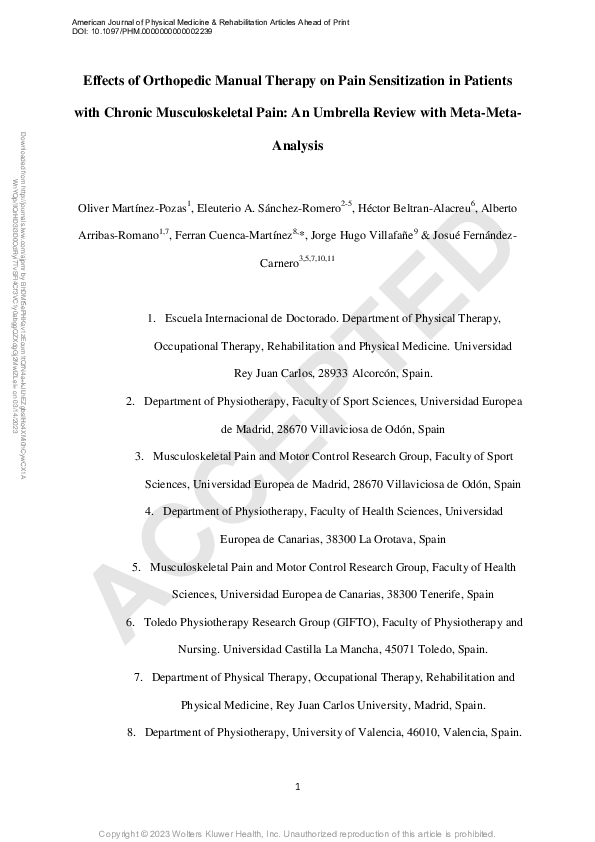 (PDF) Effects of Orthopedic Manual Therapy on Pain Sensitization in Patients with Chronic ...