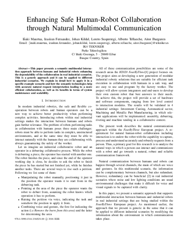 (PDF) Enhancing safe human-robot collaboration through natural multimodal communication
