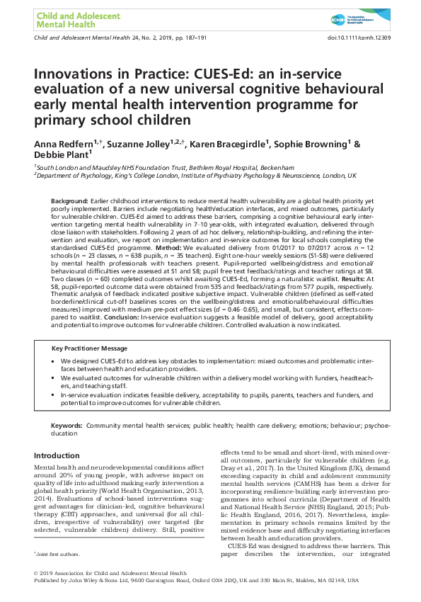 (PDF) Innovations in Practice: CUES ‐Ed: an in‐service evaluation of a ...