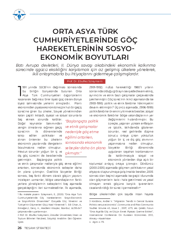 (PDF) Orta Asya Türk Cumhuriyetlerind Göç Hareketlerinin Sosyo-Ekonomik ...