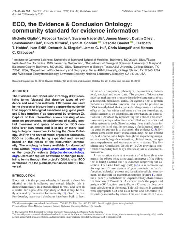 (PDF) ECO, the Evidence & Conclusion Ontology: community standard for ...