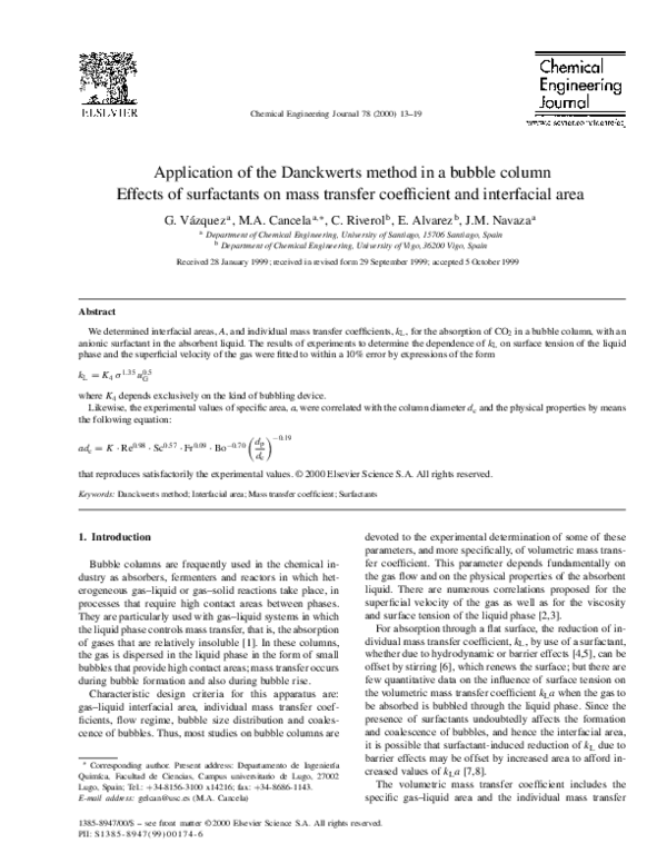 (PDF) Application of the Danckwerts method in a bubble column