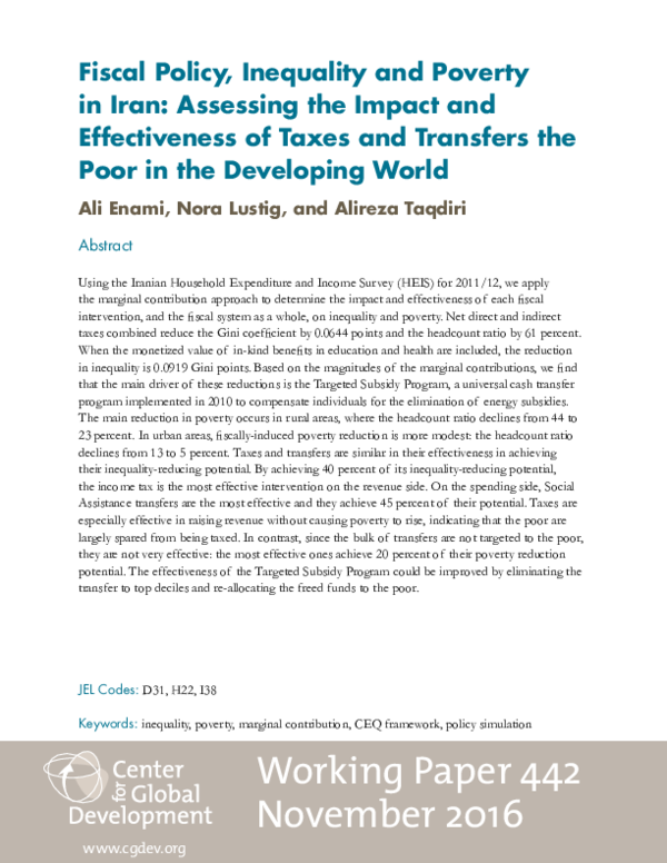 (PDF) Fiscal Policy, Inequality and Poverty in Iran: Assessing the Impact and Effectiveness of ...