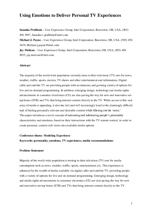 (PDF) Using Emotions to Deliver Personal TV Experiences