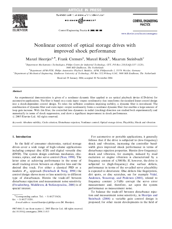 (PDF) Nonlinear control of optical storage drives with improved shock performance | M. Heertjes ...