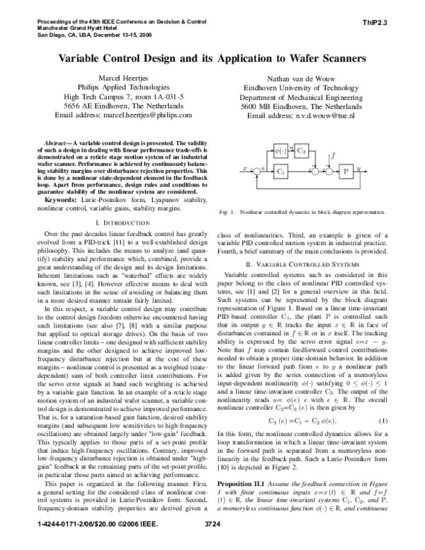 (PDF) Variable Control Design and its Application to Wafer Scanners