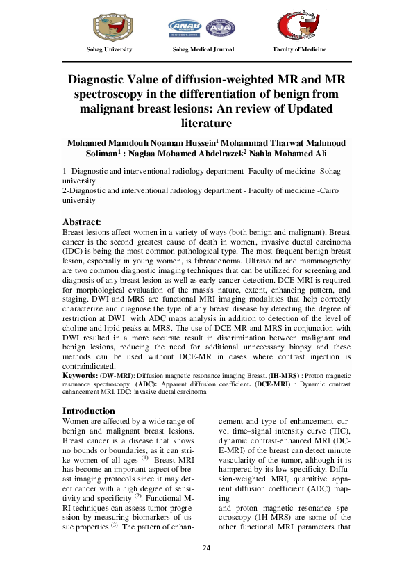 (PDF) Diagnostic Value of diffusion-weighted MR and MR spectroscopy in the differentiation of ...