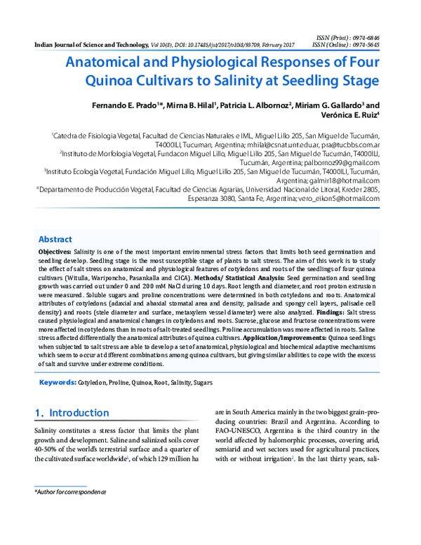 (PDF) Anatomical and Physiological Responses of Four Quinoa Cultivars ...